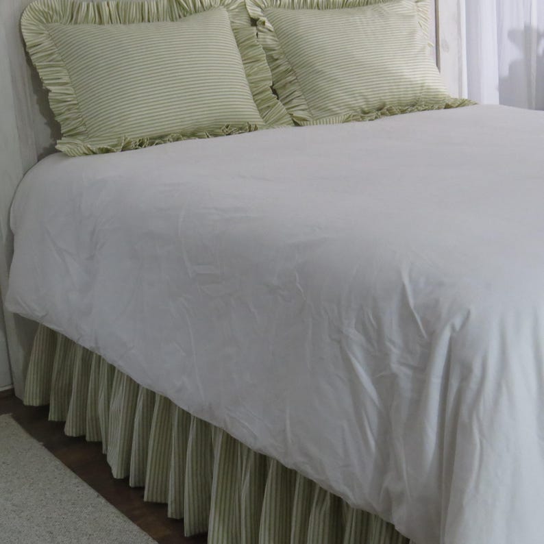 Ticking Stripe Dust Ruffle/bedskirt/green Ticking Dust Ruffle/dust ...