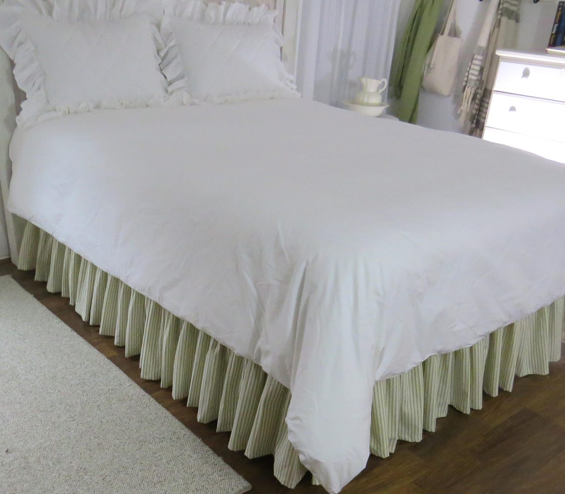 Ticking Stripe Dust Ruffle/bedskirt/green Ticking Dust Ruffle/dust ...