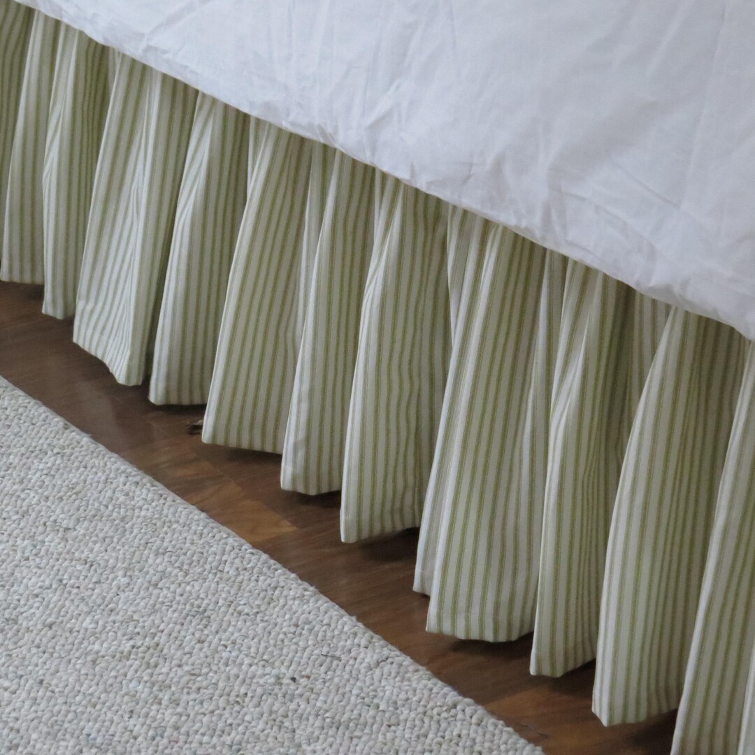 Ticking Stripe Dust Ruffle/bedskirt/green Ticking Dust Ruffle/dust ...