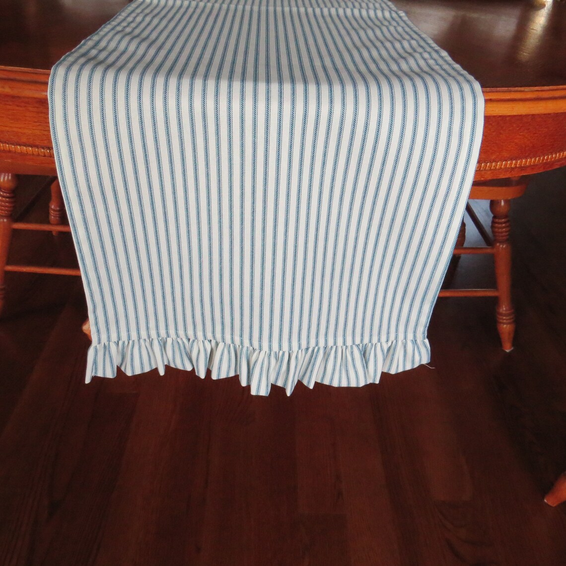 Ruffled Ticking Stripe Table Runner/farmhouse Ticking Stripe Ruffled ...