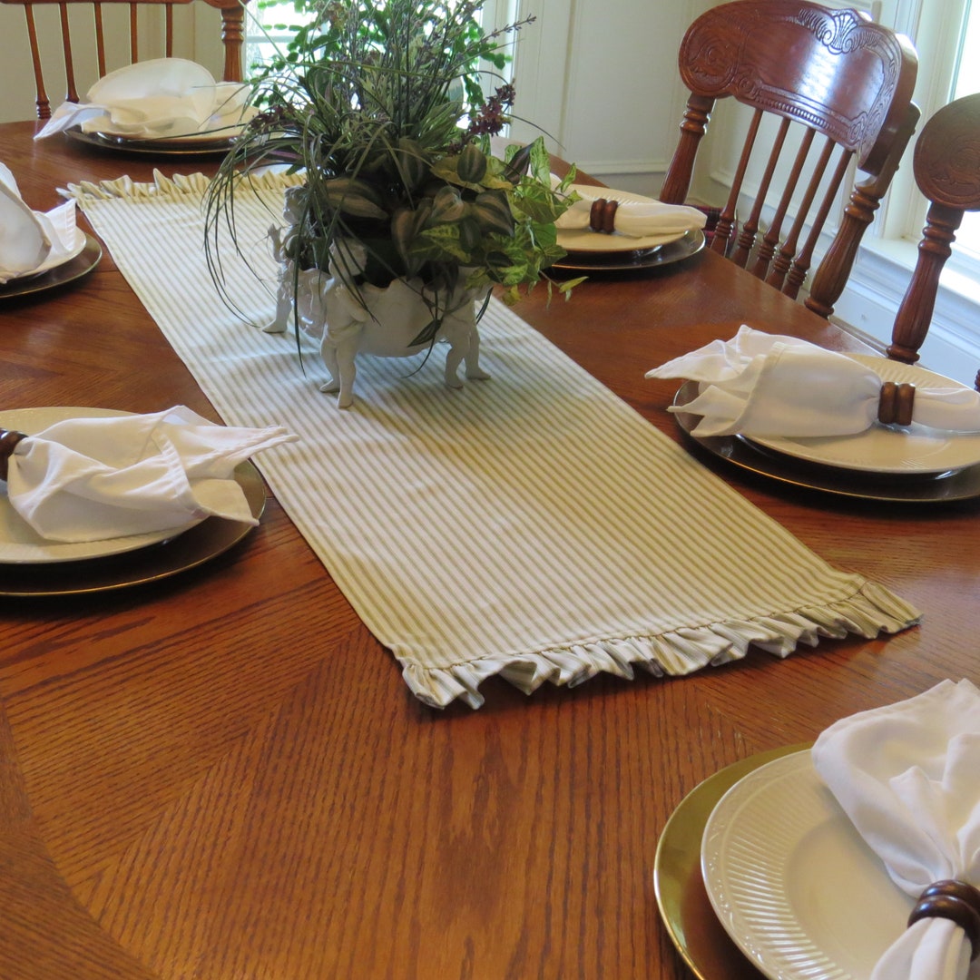 Ruffled Ticking Stripe Table Runner/farmhouse Ticking Stripe Ruffled ...