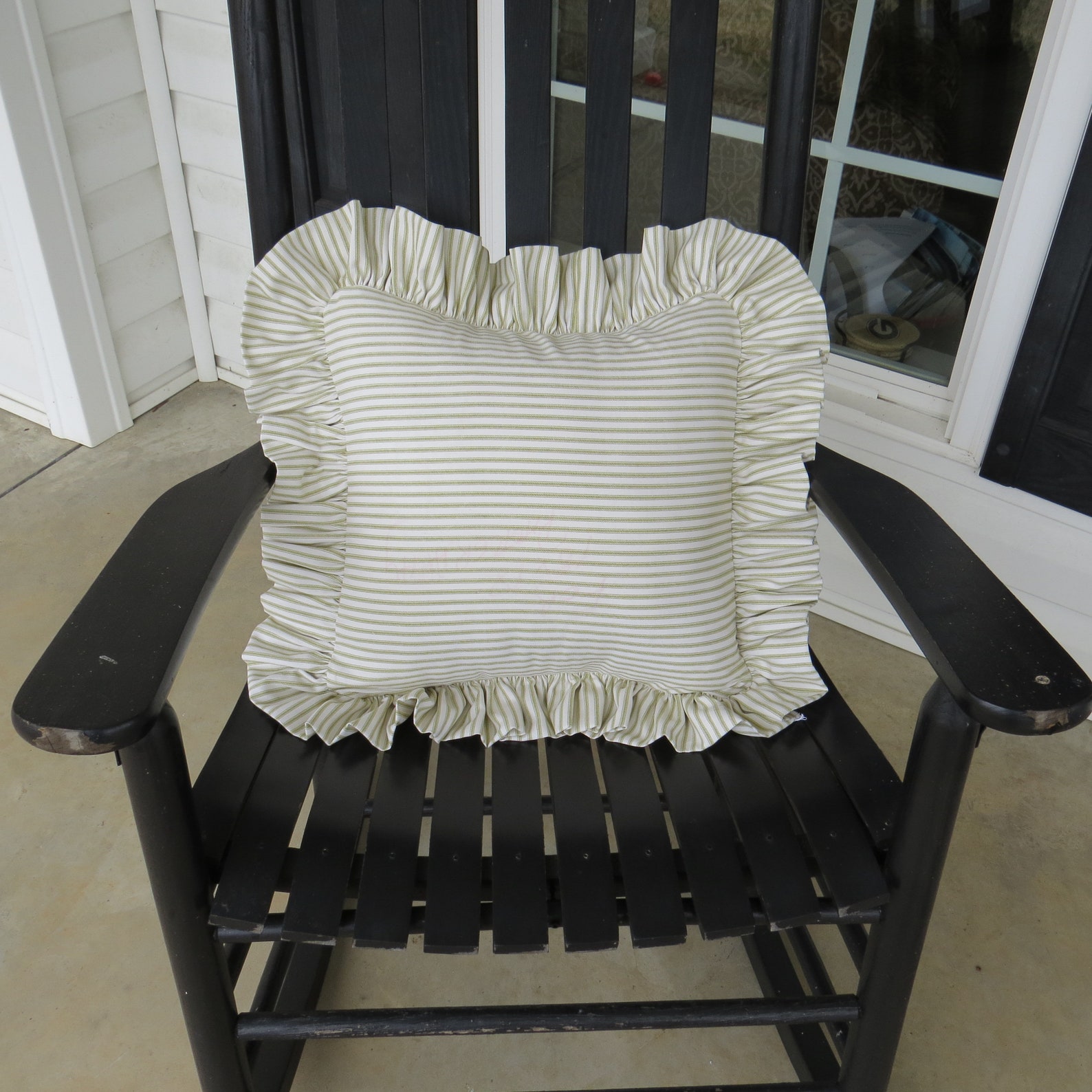 Green Ticking Stripe Ruffled Pillow Cover/cotton Pillow Cover/ticking ...