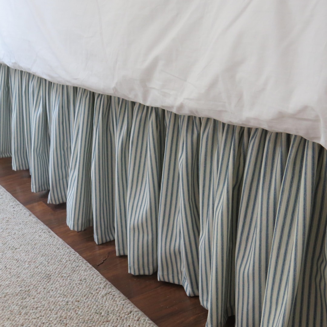 Ticking Stripe Dust Ruffle/bedskirt/blue Ticking Dust Ruffle/dust ...