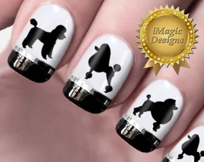 Black Poodle Nail Decals, Water Slide Nail Transfers, Dog Nail Stickers ...