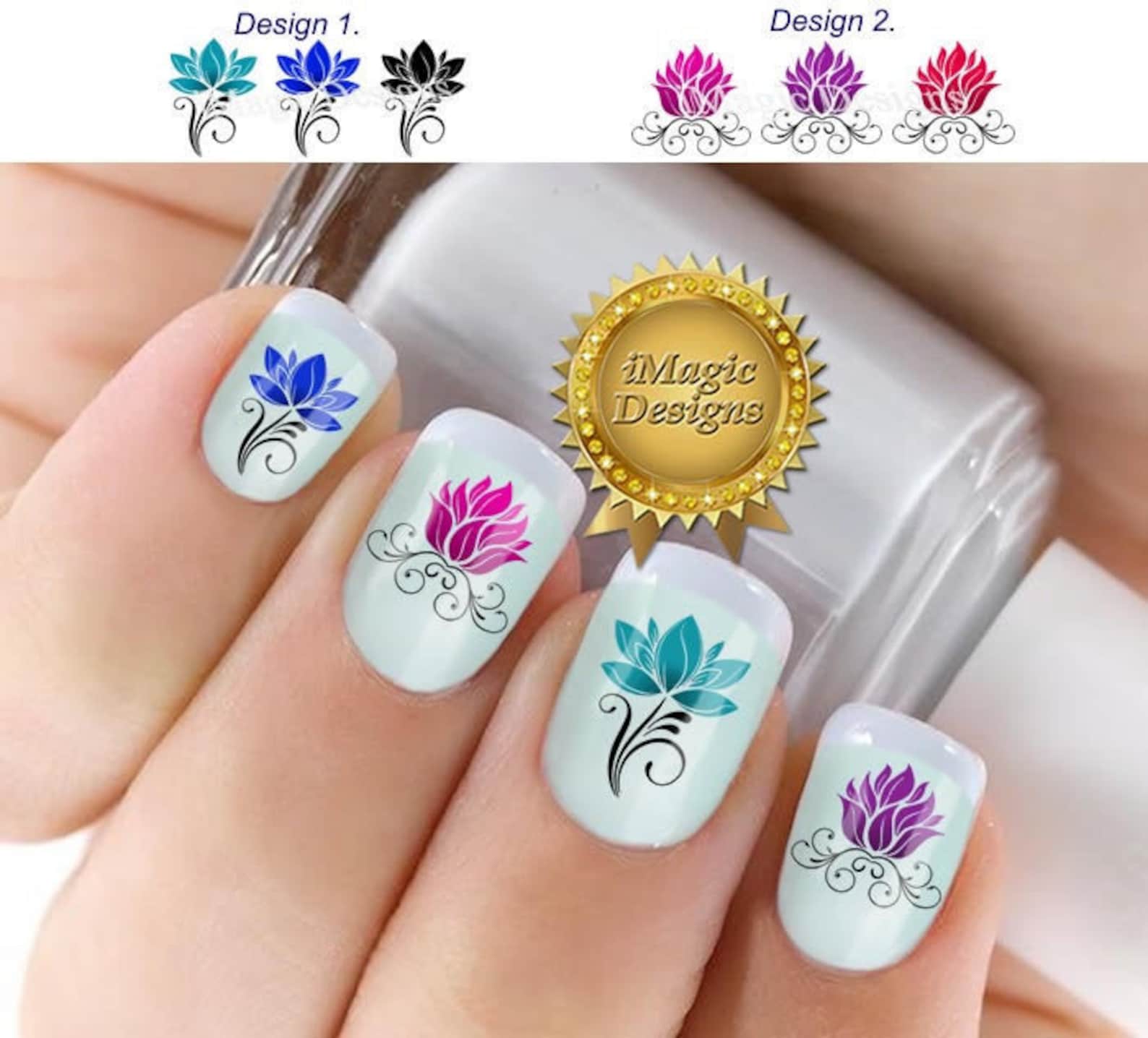 Elegant Nail Decals Stickers, Flower Waterslide Nail Transfers, Lily ...