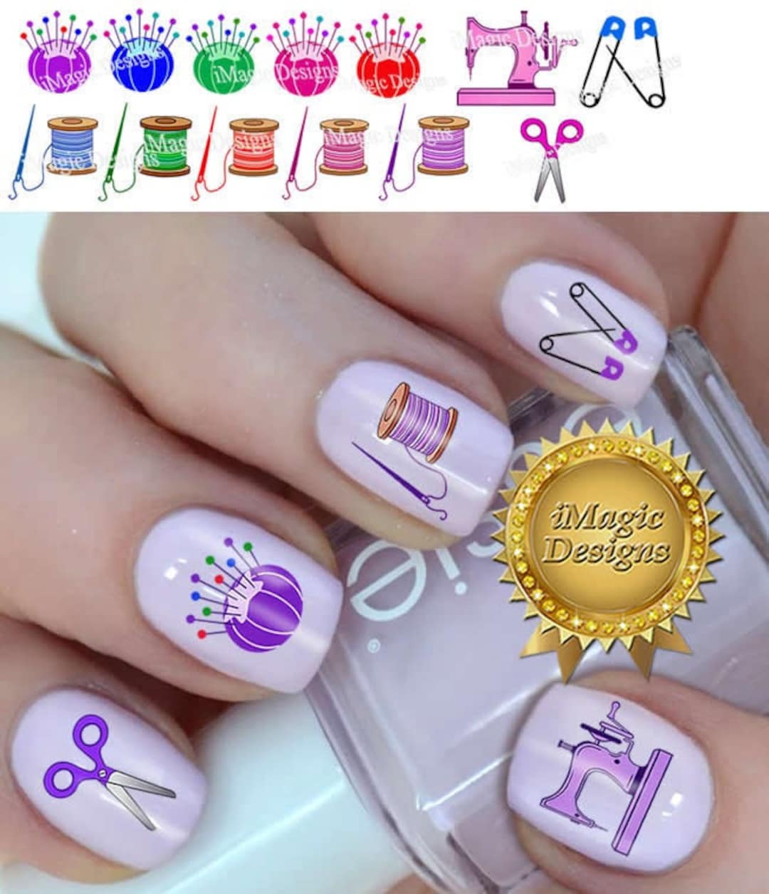 Sewing Nail Art Decals, Water Slide, Easy Nail Transfer Stickers ...