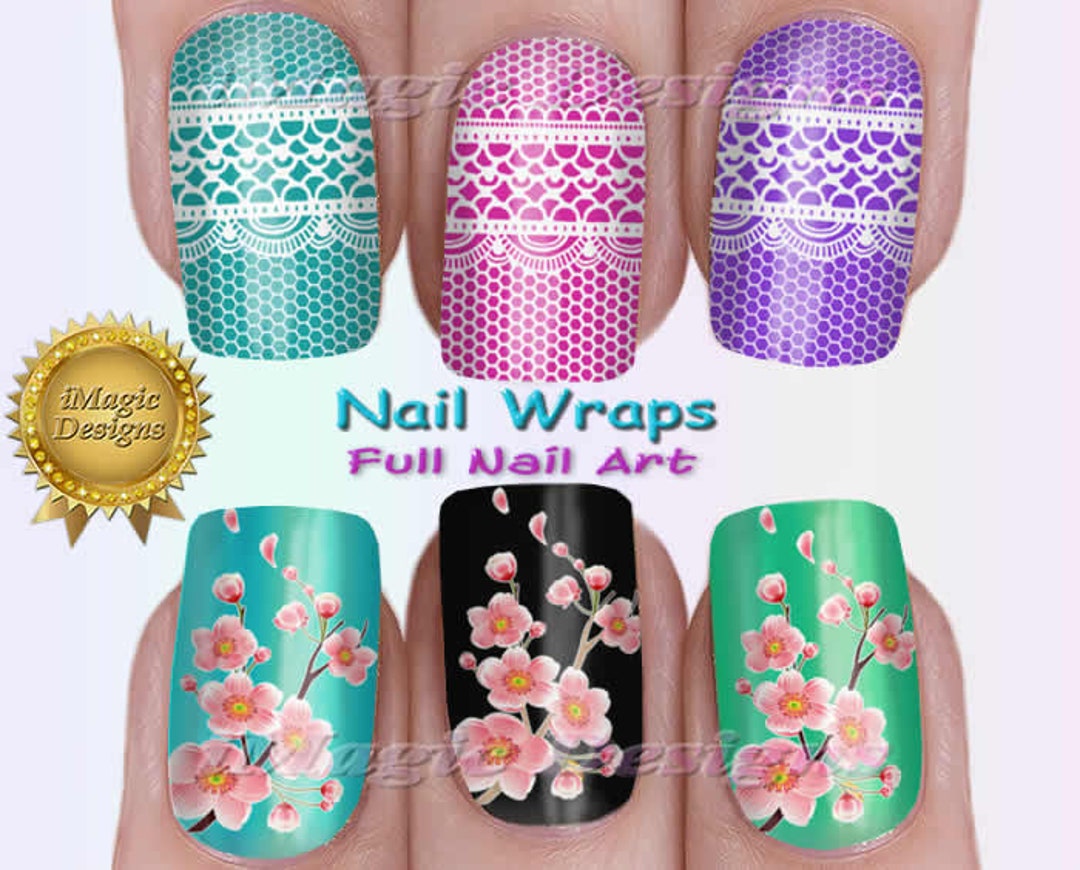 Nail Wraps, Waterslide Full Nail Decals, Stickers, White Lace or Cherry Blossom, Nail Tattoos - Etsy