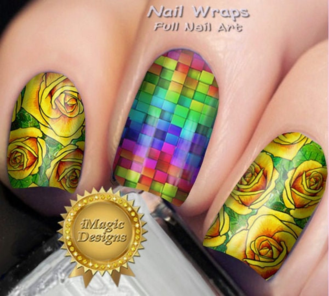 Nail Wraps, Waterslide Full Nail Decals, Stickers, Tea Roses or Cubic ...