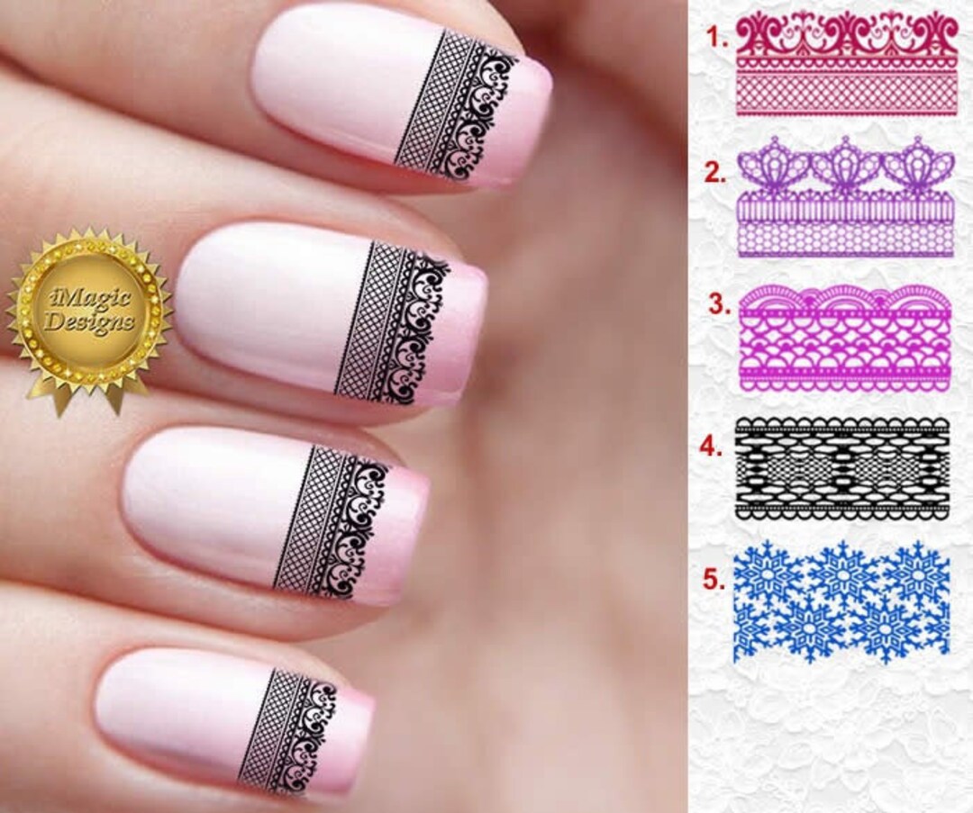 Nail Decals, Elegant Water Slide Stickers, Nail Transfers, Lace Ribbon ...