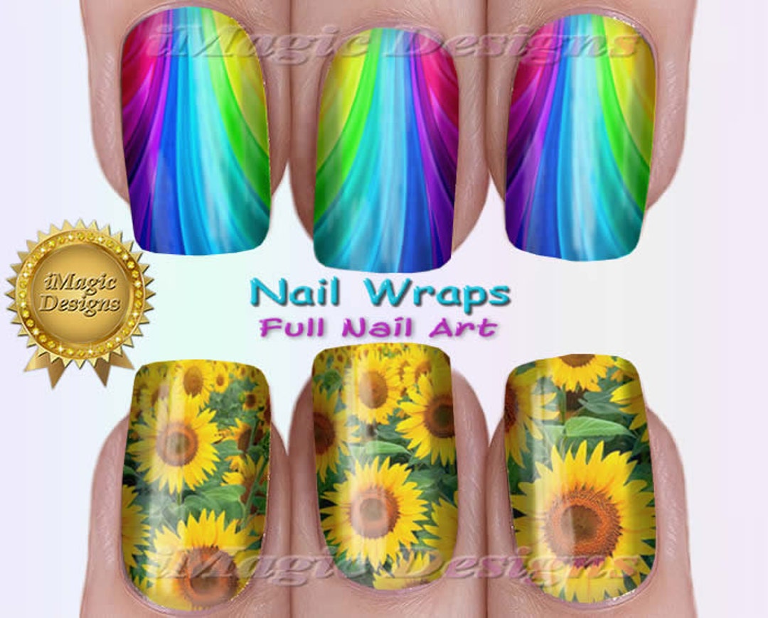 Nail Wraps, Waterslide Full Nail Decals, Stickers, Sunflower or Rainbow ...