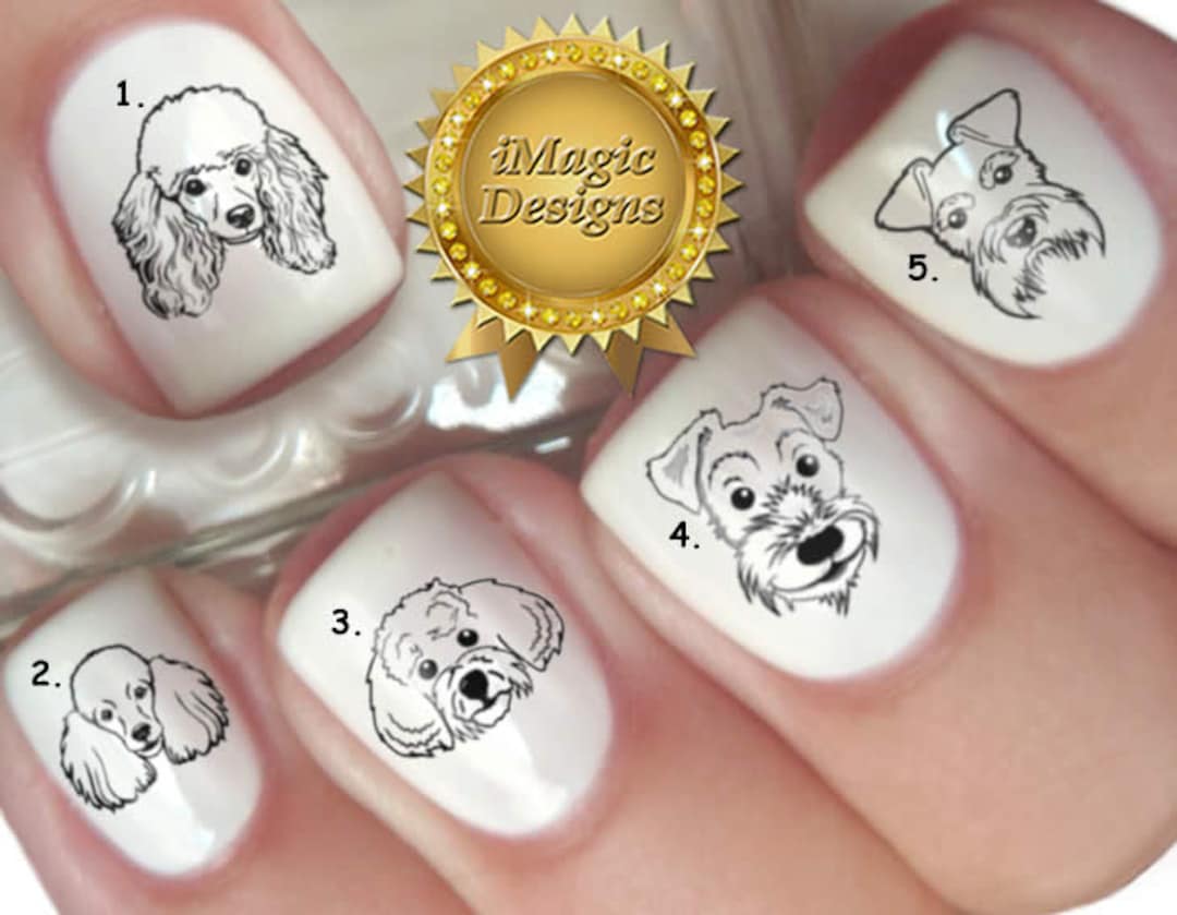 Nail Decals, Water Slide Nail Transfers, Dog Nail Stickers, Poodle or ...