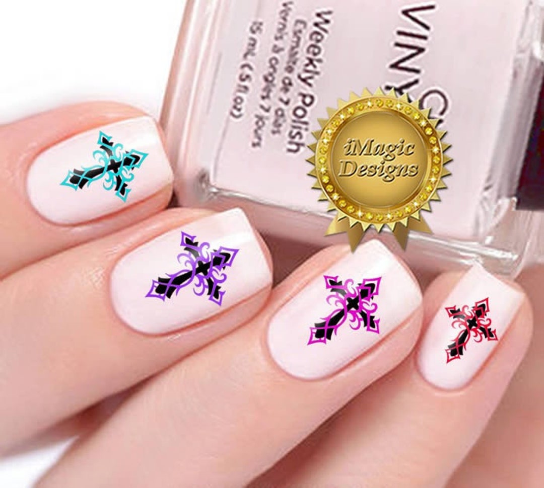 Nail Decals Stickers, Water Slide Nail Art Transfers, Fancy Cross, Nail ...