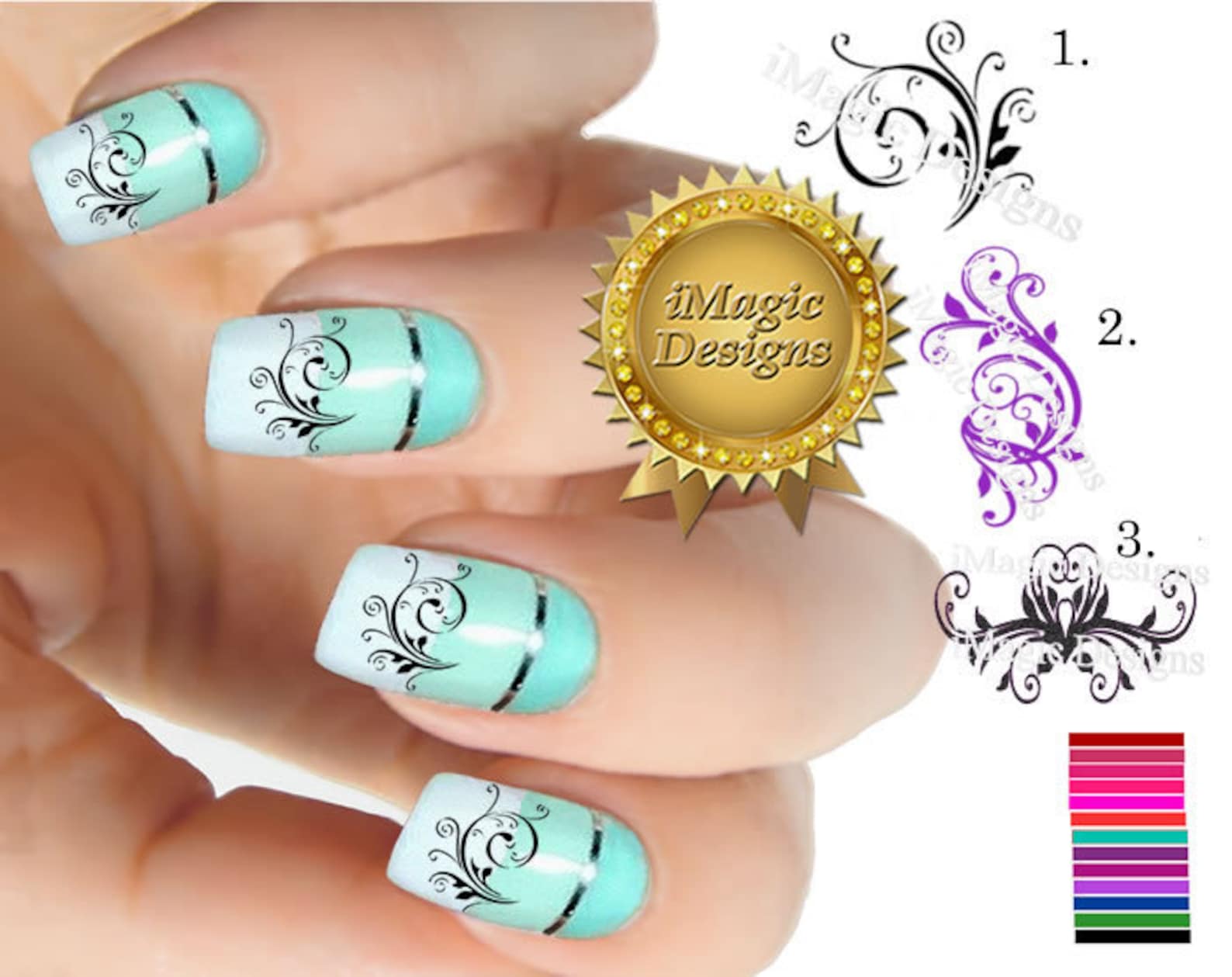 Elegant Nail Decals, Water Slide Nail Art Transfer Stickers, Swirl ...