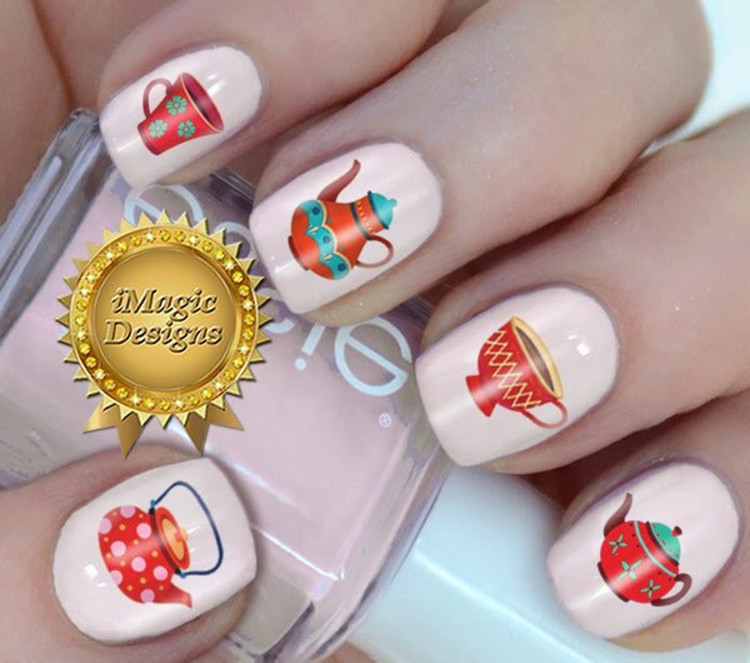 Nail Decals, Water Slide Nail Stickers, Teapots and Teacups, Nail ...