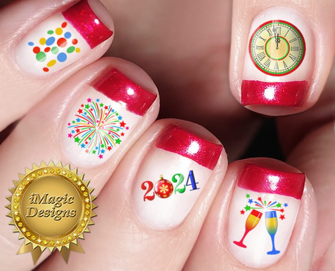 New Year's Nail Stickers, Waterslide Nail Decals, Happy New Year 2024 ...