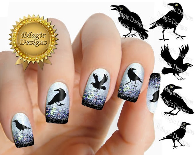 Nail Stickers Waterslide Nail Decals Raven Nail Tattoos - Etsy