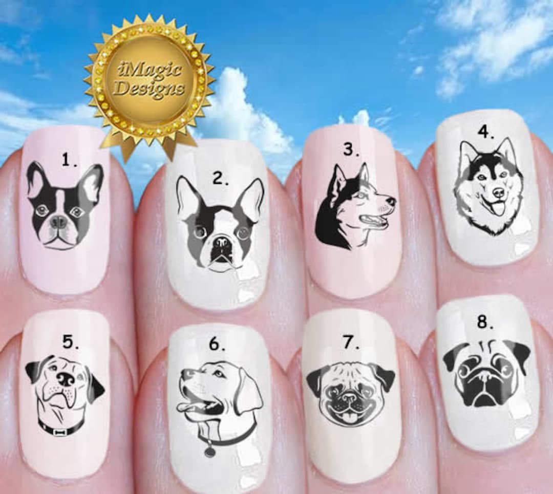 Nail Decals, Water Slide Nail Transfers, Dog Nail Stickers, Boston ...