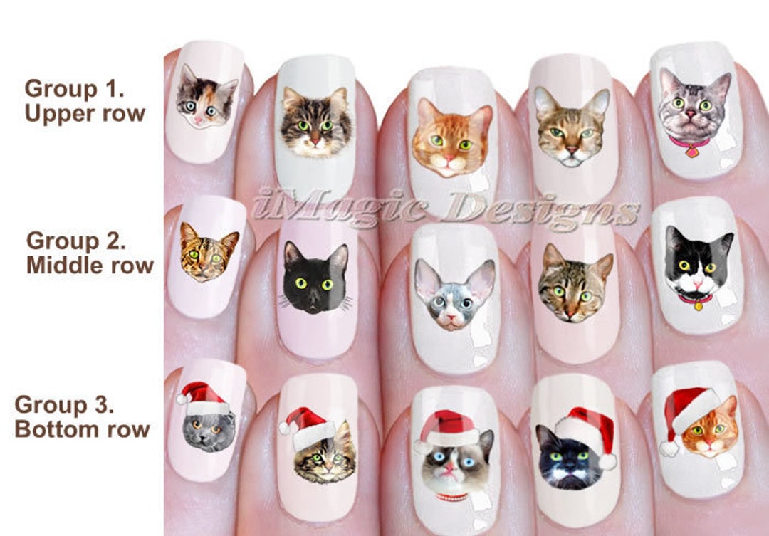 Cat Nail Stickers, Water Slide Nail Decals, Nail Tattoos, Cat Lover ...