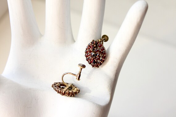 1950s Bohemian Czech red garnet gold gilt silver earr… - Gem