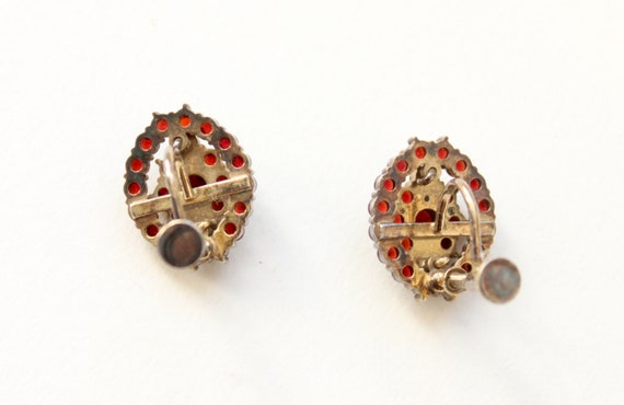 1950s Bohemian Czech red garnet gold gilt silver earr… - Gem