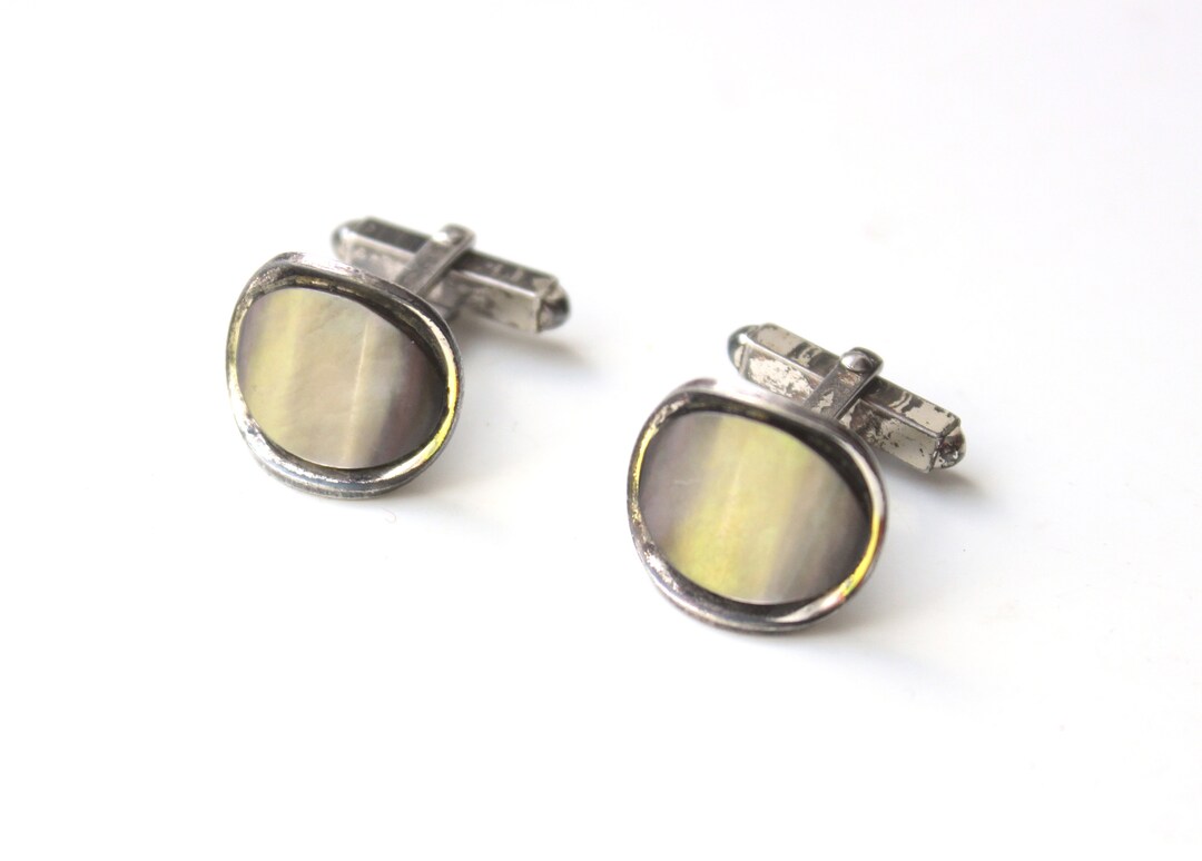 Midcentury German Silver Abalone Shell Cufflinks Hallmarks 835 Silver ...