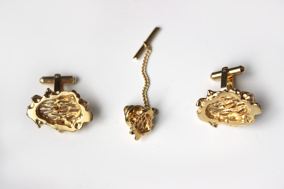 Mid Century Sherman senator Gold Plated Cufflinks and Button Tie Set ...