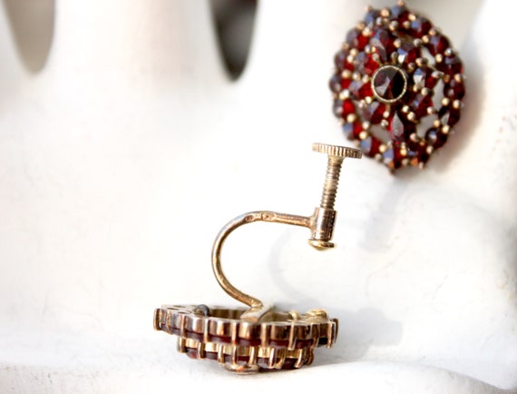 1950s Bohemian Czech red garnet gold gilt silver earr… - Gem