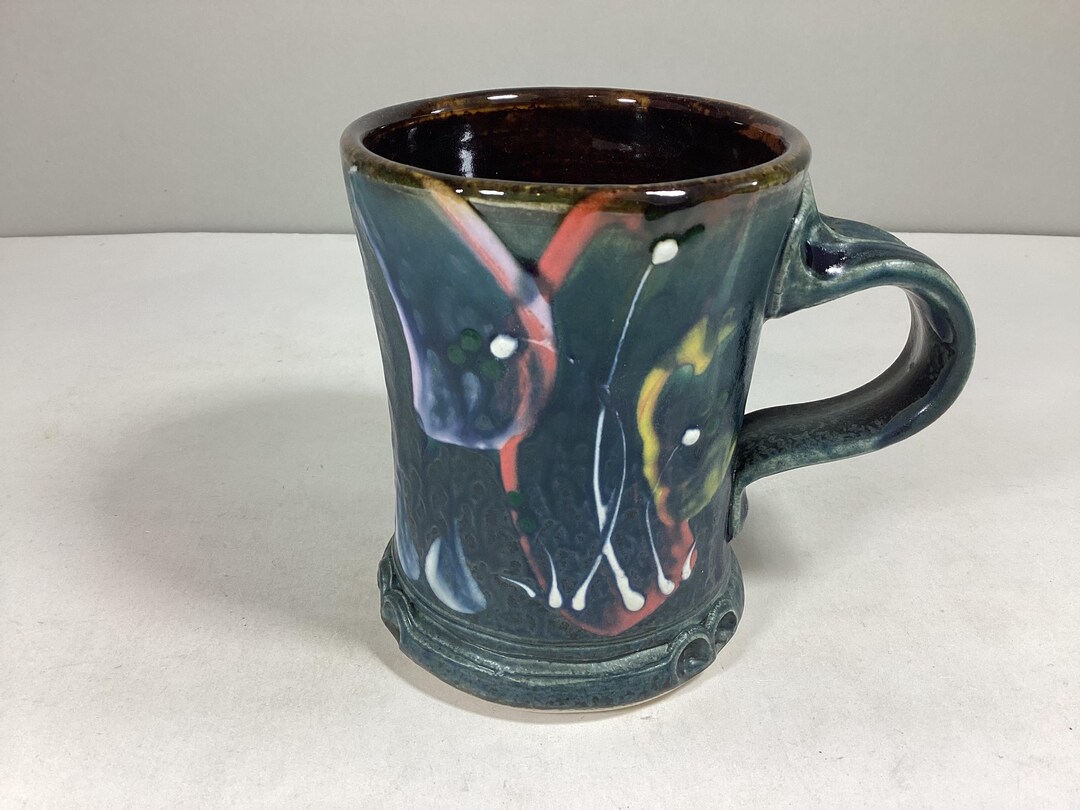 CRAIG MARTELL Wheelthrown Mug, Ash Glaze W Slip Decoration - Etsy
