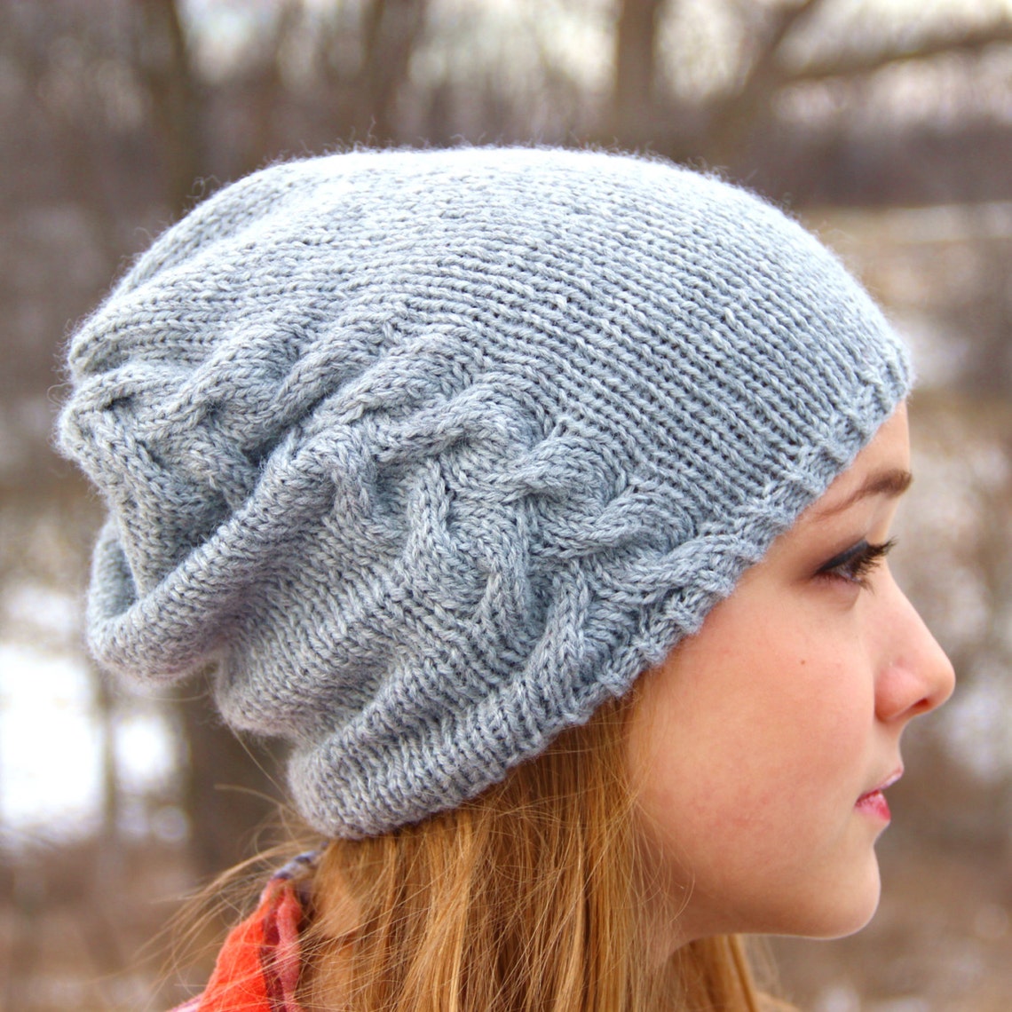 Cable Hat Pattern, Slouchy Hat Pattern, Braided Hat Pattern, Winter Hat ...