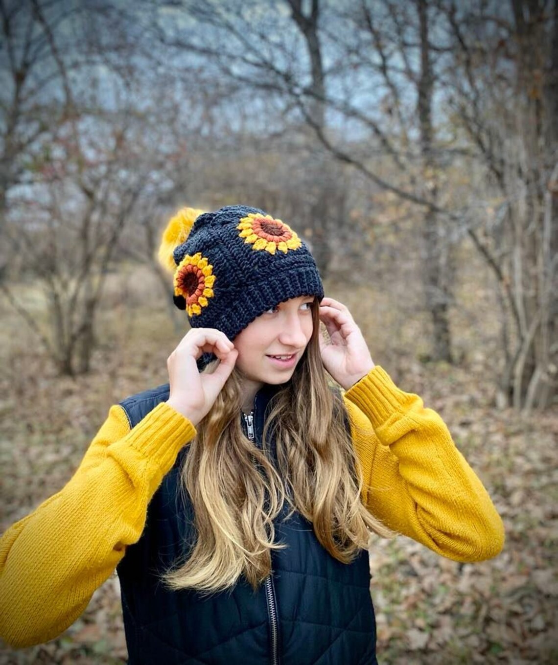 Crochet Sunflower Hat Pattern Granny Square Hat Pattern - Etsy