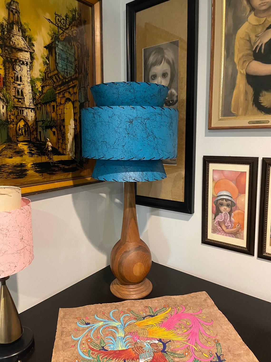 Mid Century Vintage Style Tapered 3 Tier Fiberglass Lamp Shade Teal ...