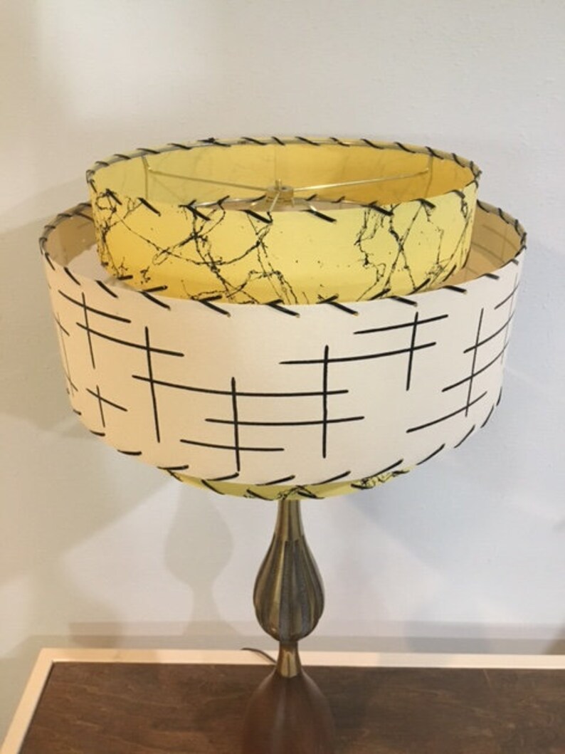 Mid Century Style 3 Tier Fiberglass Lamp Shade Retro Modern 15X9 Yellow ...