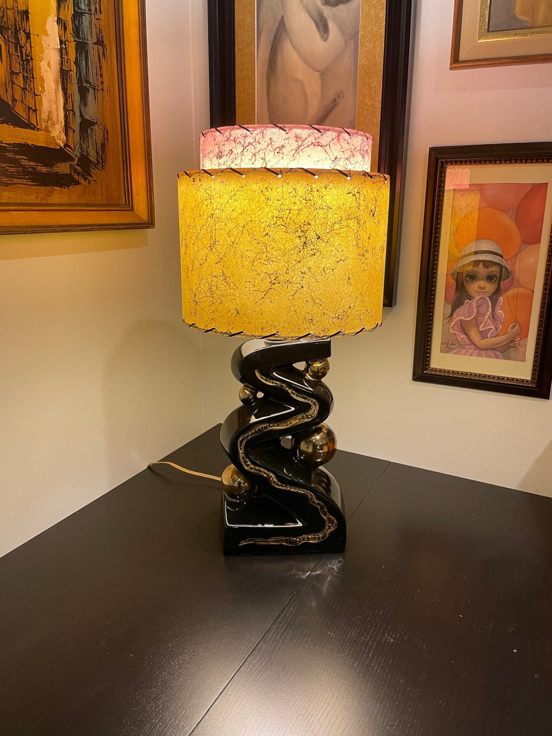 Mid Century Vintage Style 2 Tier Fiberglass Lamp Shade Modern Atomic ...