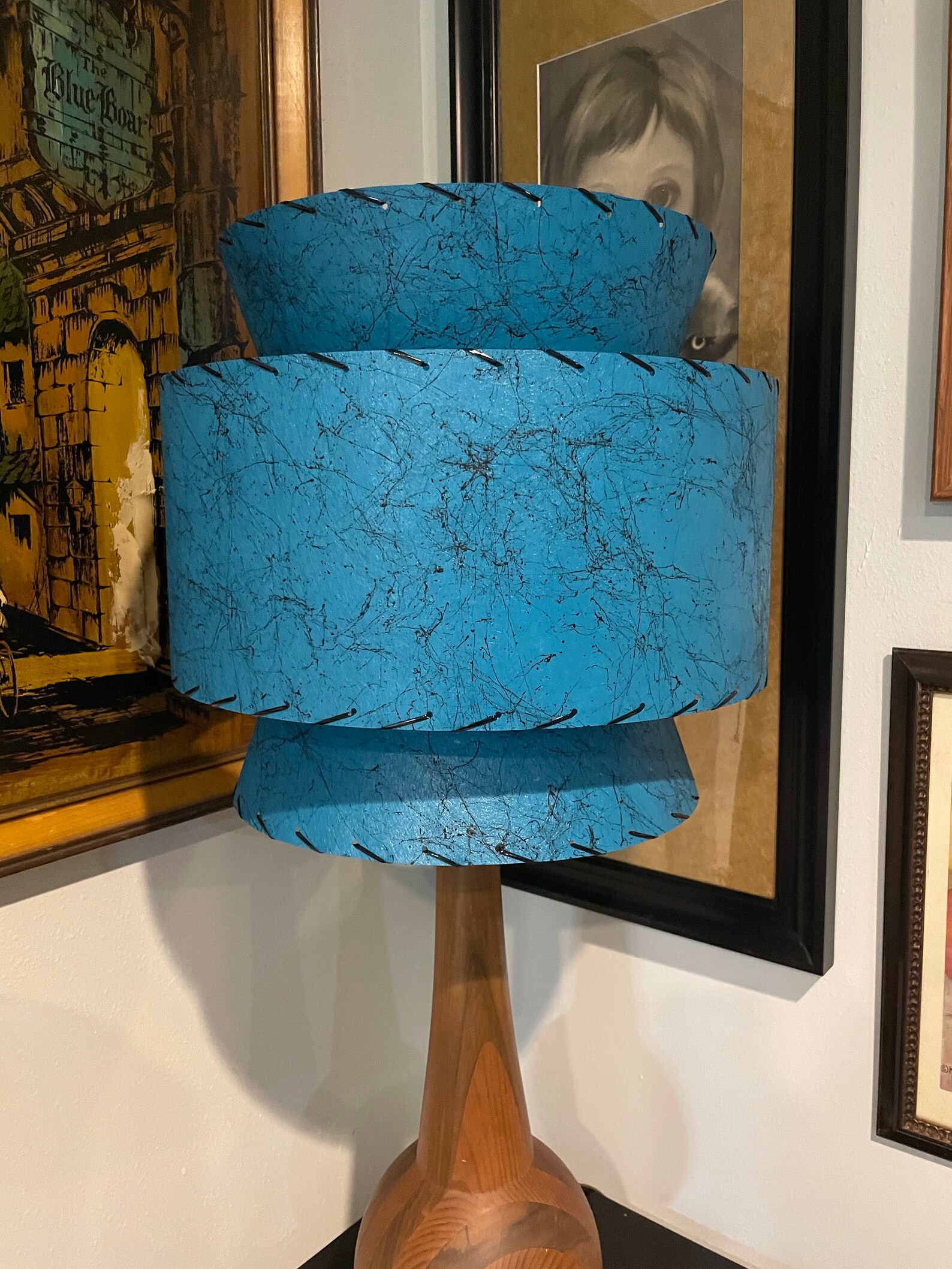 Mid Century Vintage Style Tapered 3 Tier Fiberglass Lamp Shade Teal ...