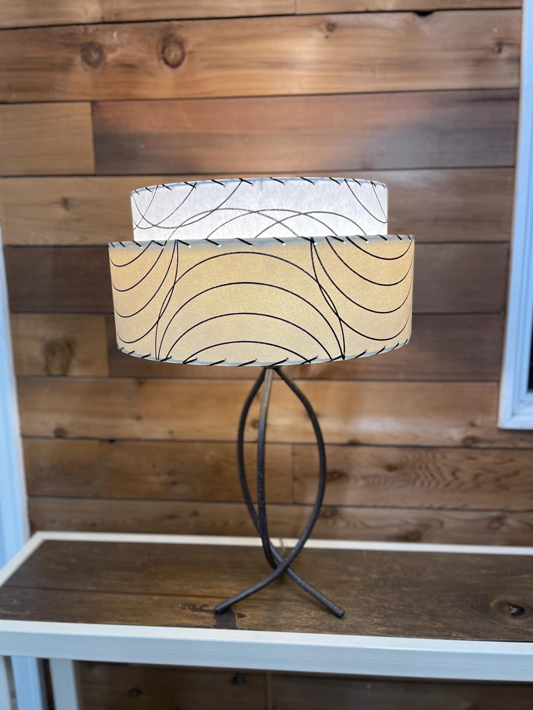 Mid Century Vintage Style 2 Tier Fiberglass Lamp Shade Modern Starburst ...