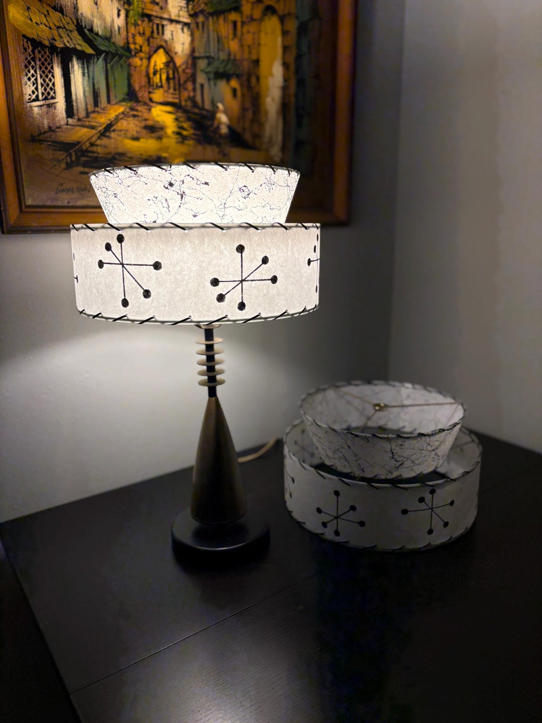 Custom Made Pair of Tapered 2 Tier Fiberglass Lamp Shades Modern Atomic ...