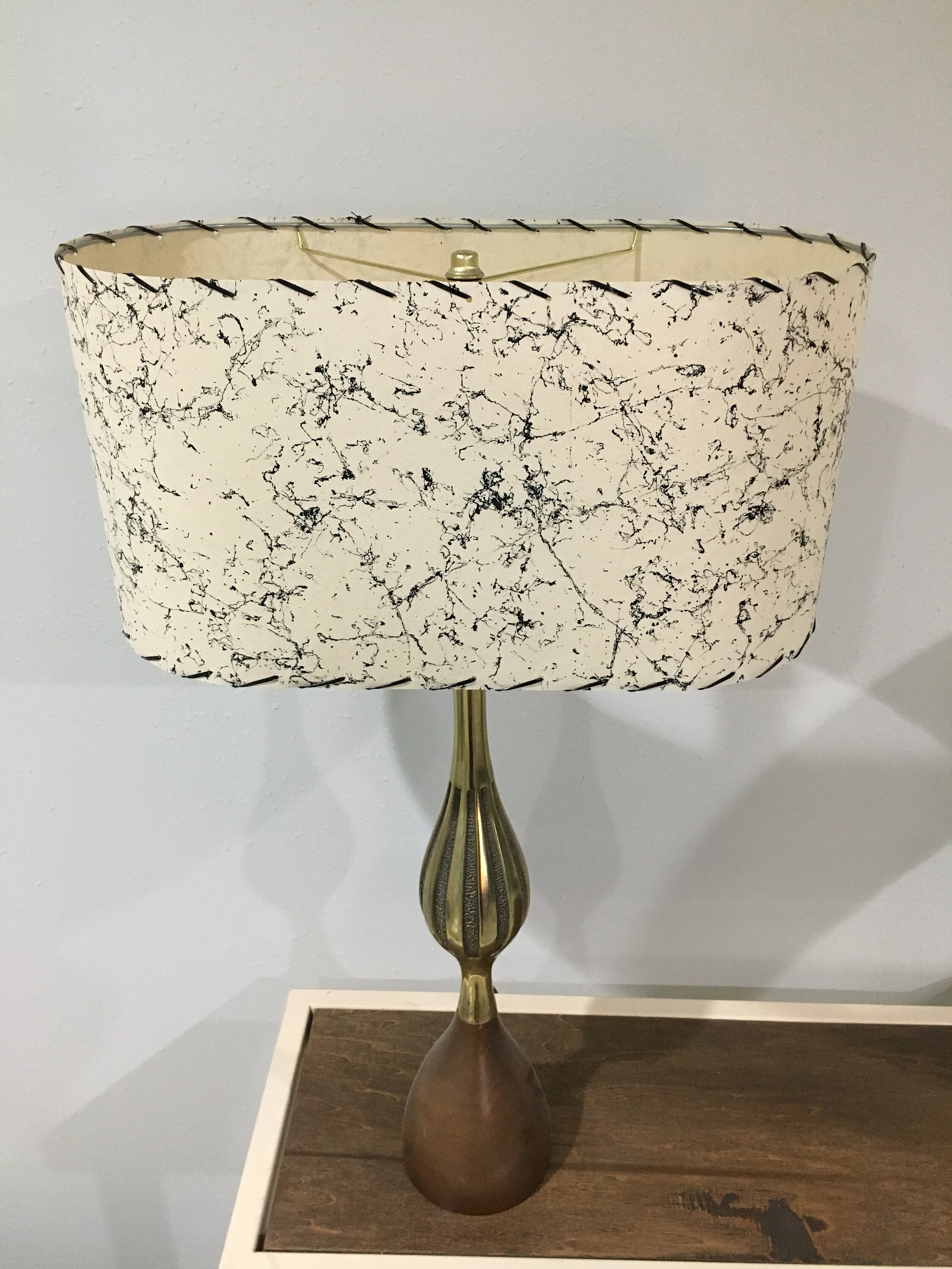 Mid Century Style Fiberglass Lamp Shade Retro Modern Oval Ivory W/black ...