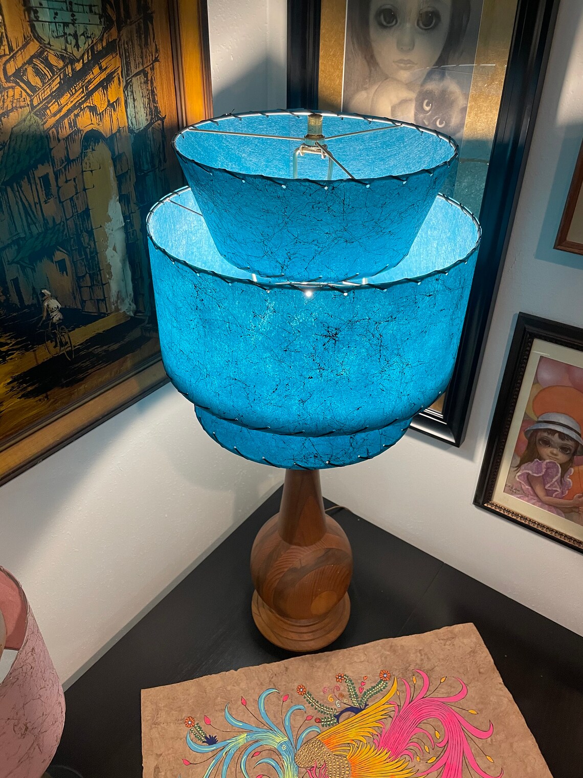 Mid Century Vintage Style Tapered 3 Tier Fiberglass Lamp Shade Teal ...