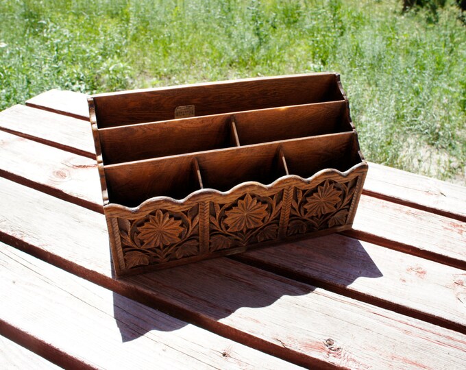 Vintage Mail Sorter Organizer Brown Desk Accessory Office or Countertop ...