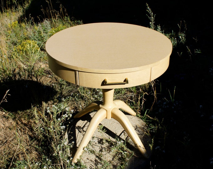 Vintage Round Mersman Blond Drum Table With Drawer Wood End Table Side ...