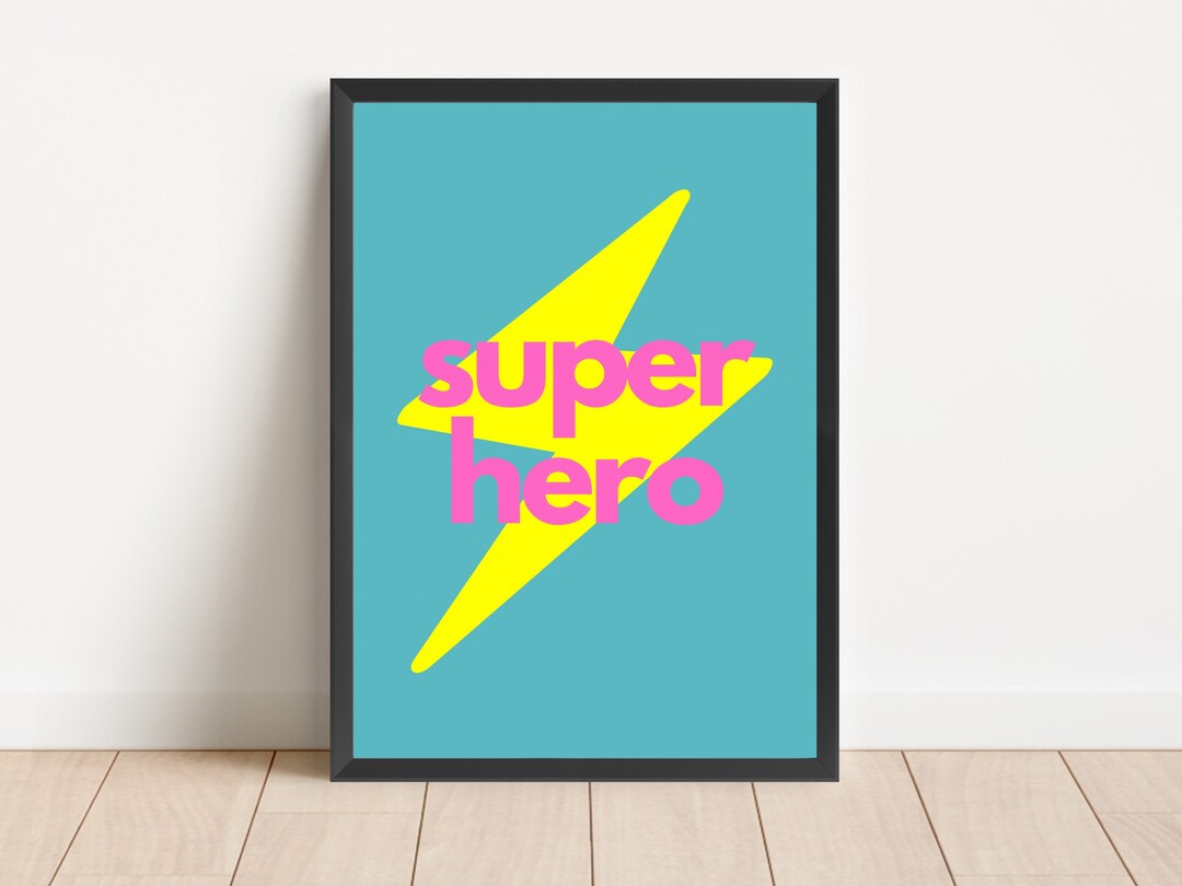 Lightning Bolt Super Hero Bright Print Personalised Colourful Wall Art ...