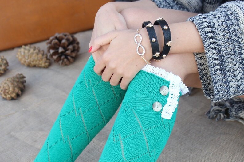 Women's Knitted Boot Socks With Venice Lace and Buttons Cute and Warm ...