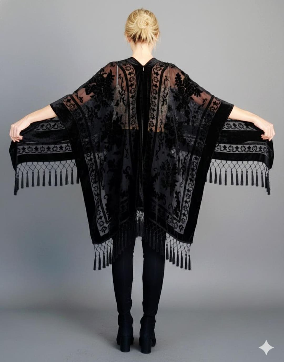 Women's Velvet Kimono Boho Kimono Style Black Color - Etsy