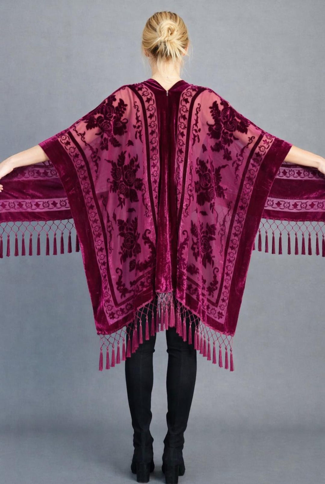 Women's Velvet Kimono Boho Kimono Style Black Color - Etsy