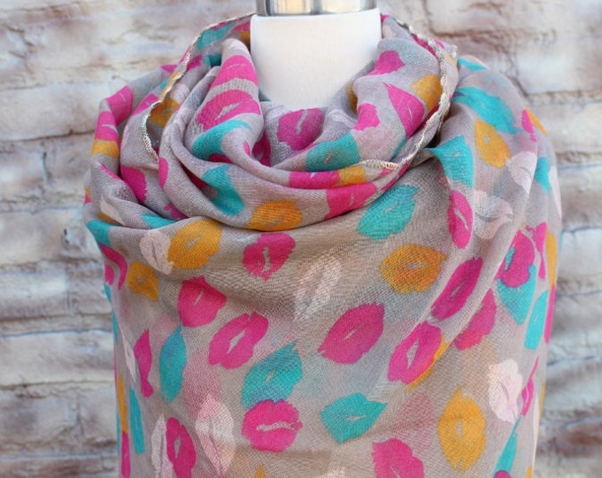 Very Cute Scarf With Lips Print for Woman Great Accessory for - Etsy