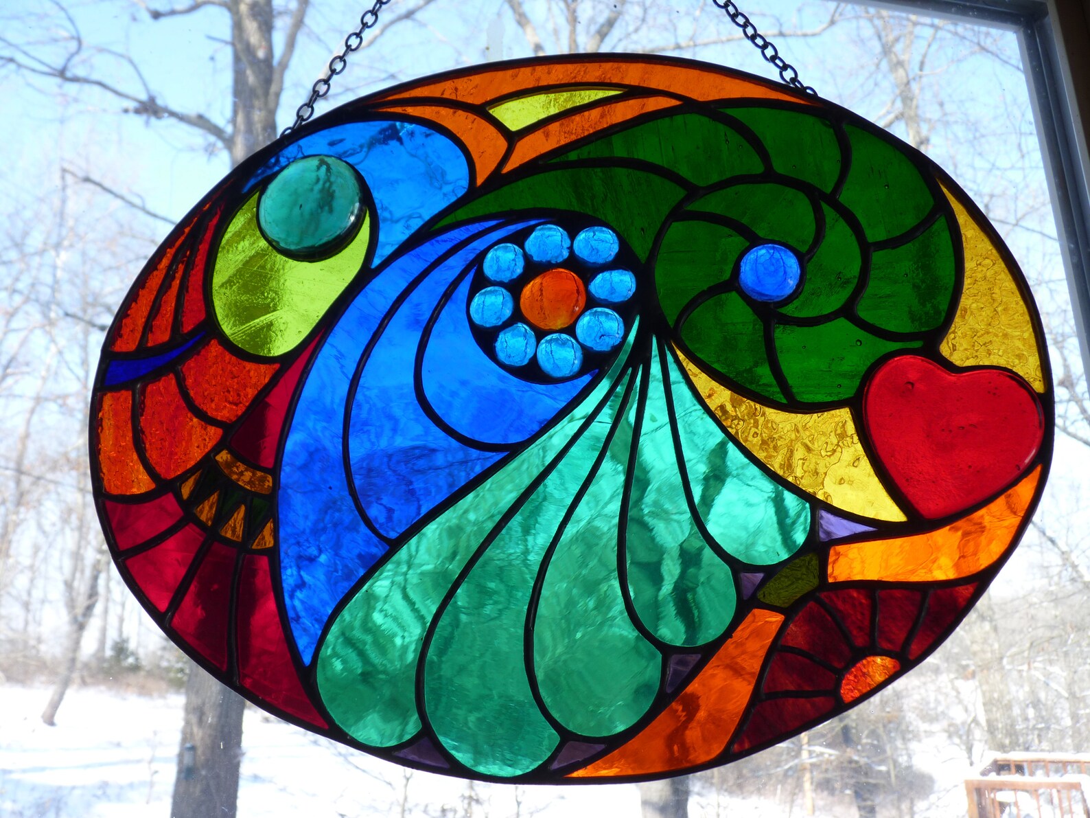 Multi-colored Stained Glass Oval Suncatcher - Etsy