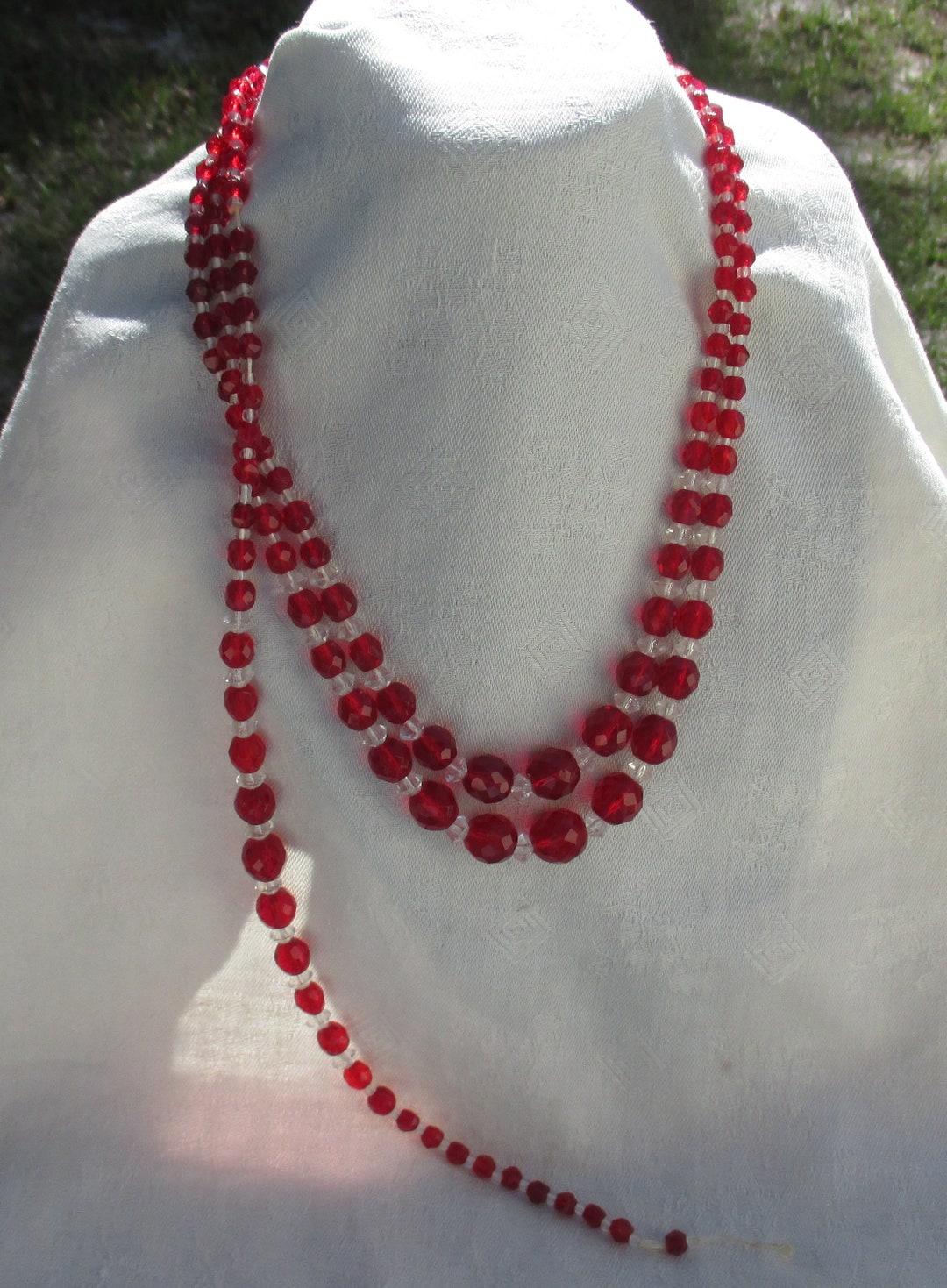 West Germany Red Clear Multi Strand Necklace Missing Strand, Broken ...