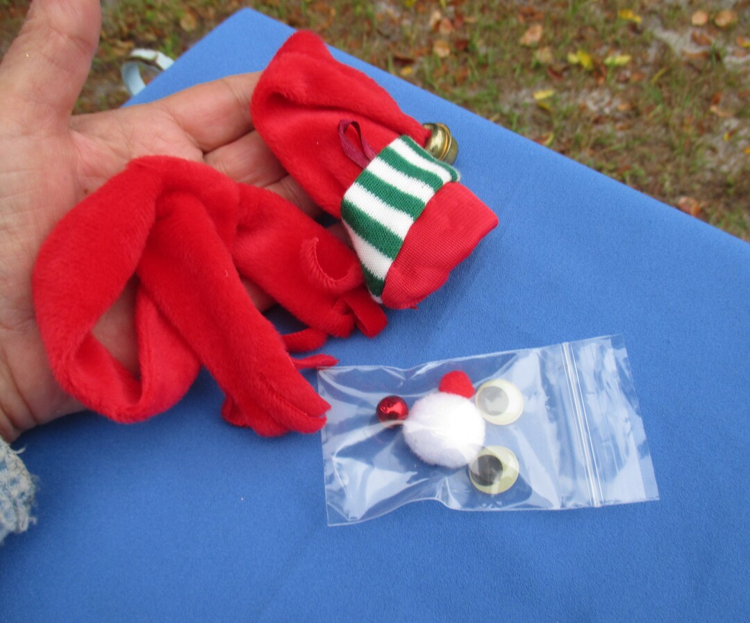 Miniature Elf Hat, Scarf, Googly Eyes, Pom Poms, Red Jingle Bell - Etsy