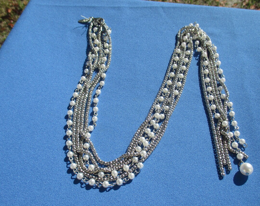 Broken Multi Strand Faux Pearl Mesh Chain Necklace - Etsy