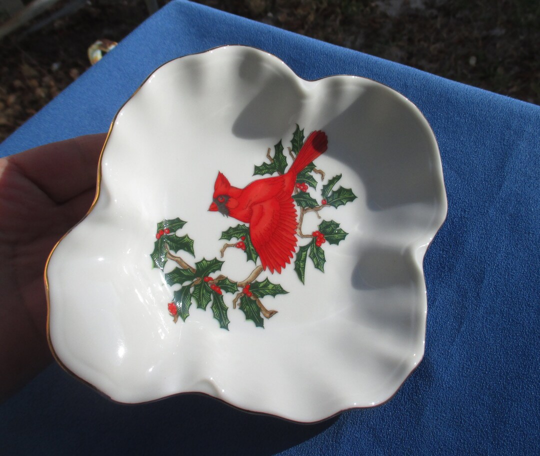 Lefton China Hand Painted Cardinal Holly Candy Dish - Etsy